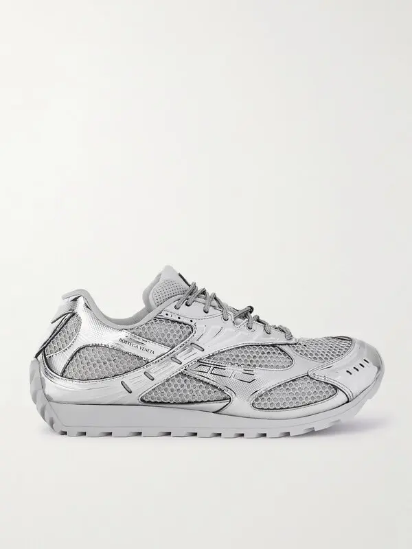 Bottega Veneta Orbit Metallic Rubber And Mesh Sneakers - Silver