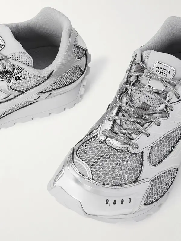 Bottega Veneta Orbit Metallic Rubber And Mesh Sneakers