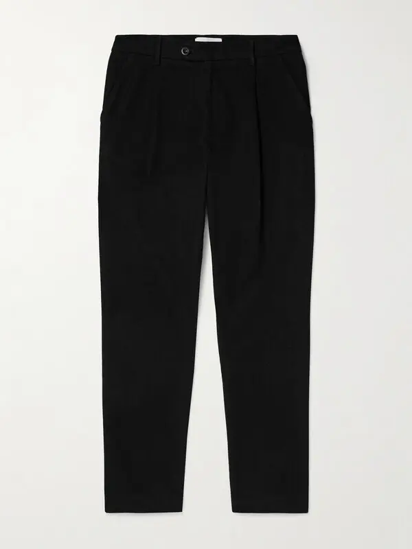 Mr P. Daniel Tapered Pleated Organic Cotton-blend Moleskin Trousers