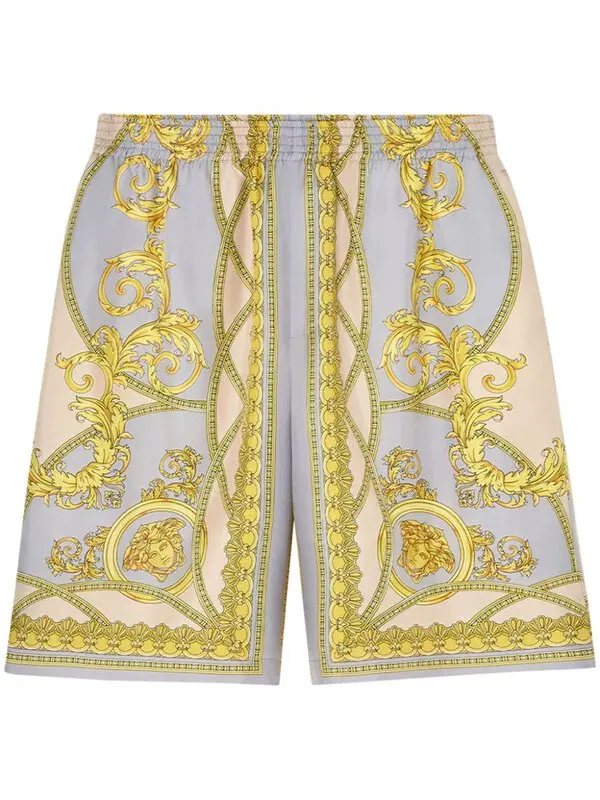 Versace Barocco Print Silk Shorts - Golden