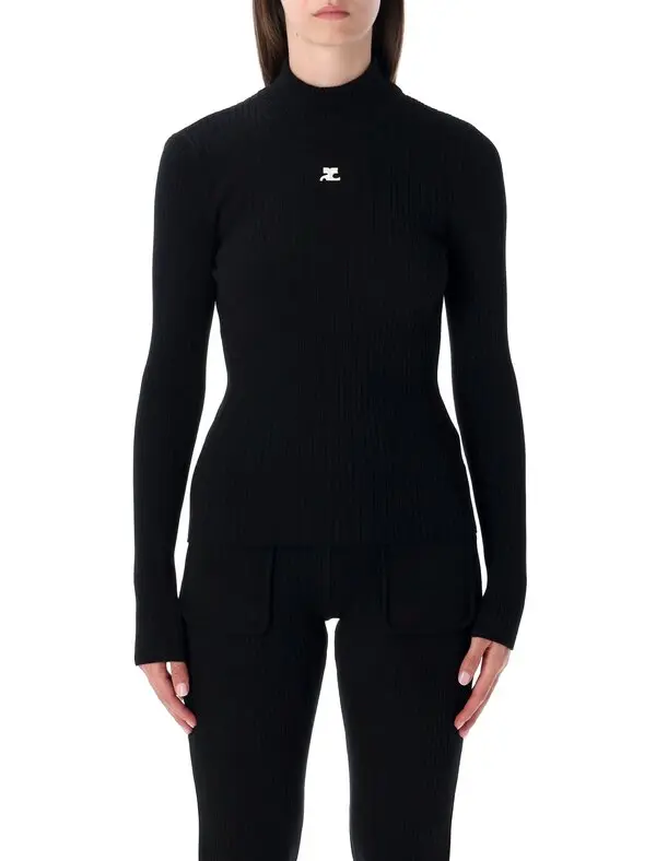 COURREGES Ribbed Mock Neck Sweater - Black