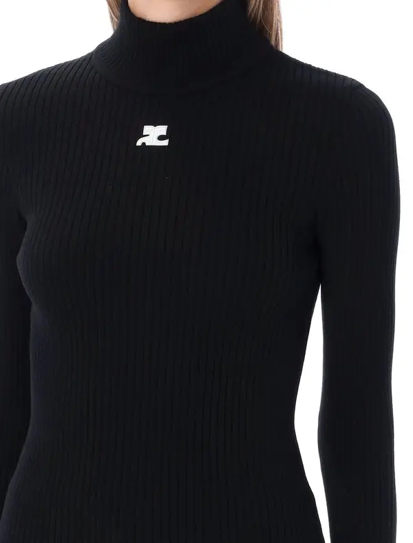 COURREGES Ribbed Mock Neck Sweater - Black