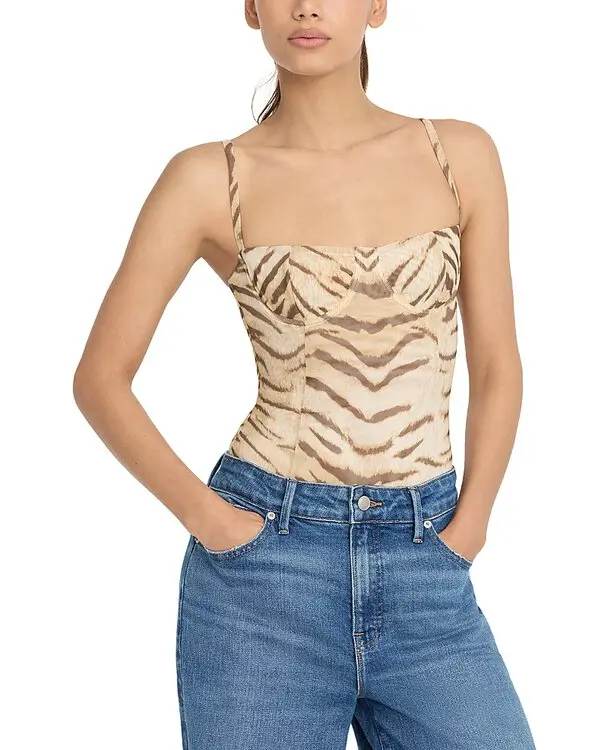 Good American Corset Demi Mesh Bodysuit - Brown Tiger