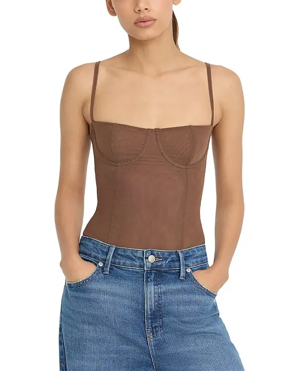 Good American Corset Demi Mesh Bodysuit - Saddlewood