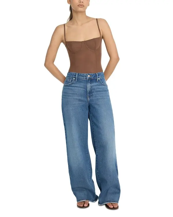 Good American Corset Demi Mesh Bodysuit - Saddlewood
