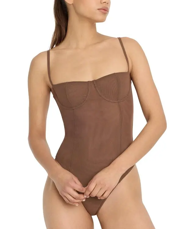 Good American Corset Demi Mesh Bodysuit - Saddlewood