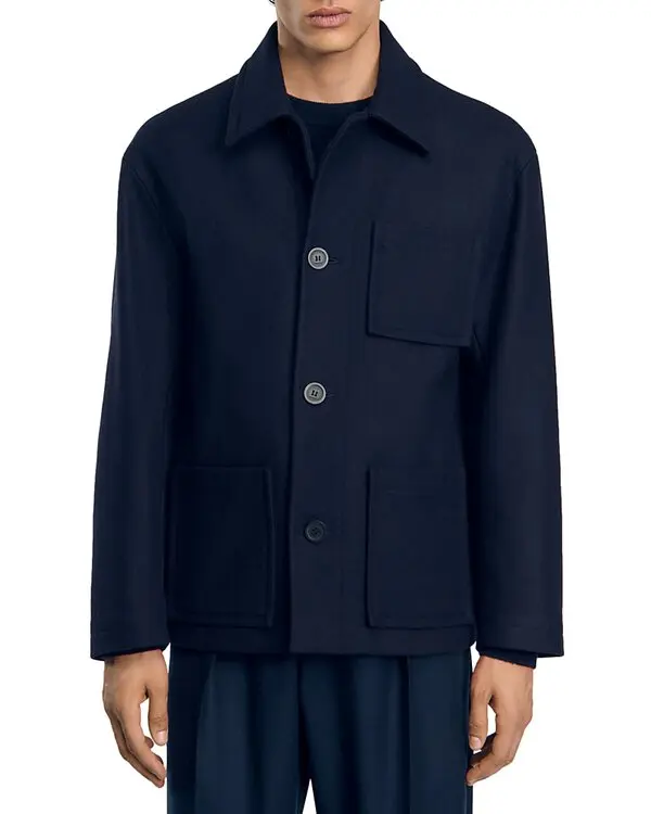 Sandro Button Front Worker Jacket In Navy Blue 40% Off