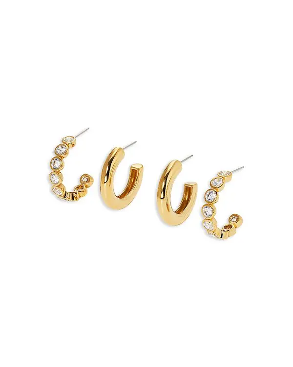 Nadri Cubic Zirconia Hoop Earrings Set - Gold