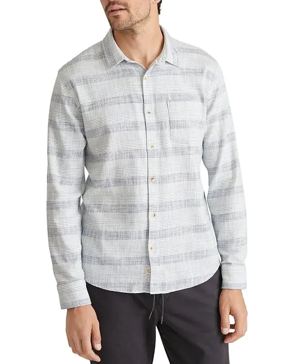 Marine Layer Cotton Stretch Stripe Regular Fit Button Down Selvage Shirt - Blue Baja