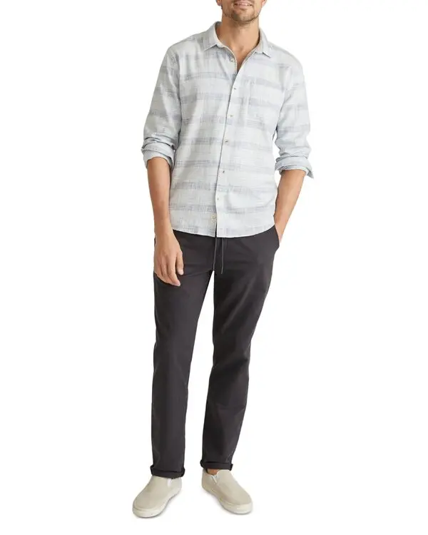 Marine Layer Cotton Stretch Stripe Regular Fit Button Down Selvage Shirt - Blue Baja