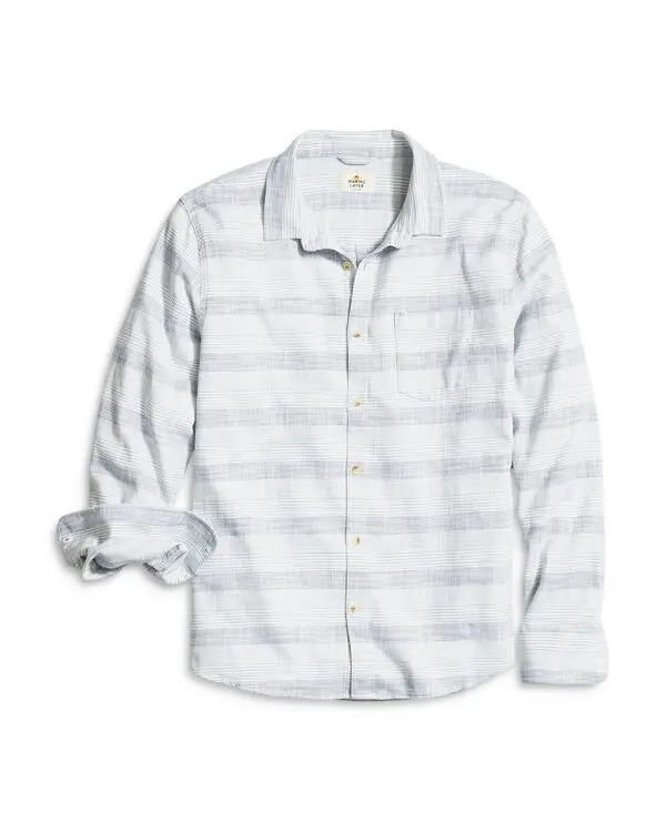 Marine Layer Cotton Stretch Stripe Regular Fit Button Down Selvage Shirt - Blue Baja