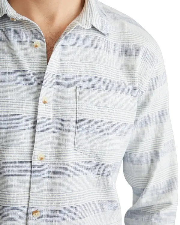 Marine Layer Cotton Stretch Stripe Regular Fit Button Down Selvage Shirt - Blue Baja