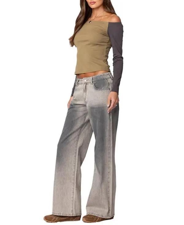 EDIKTED Contrast Off Shoulder Top - Olive