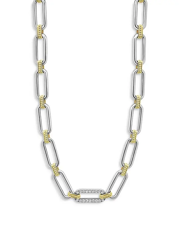 Lagos 18k Yellow Gold & Sterling Silver Diamond Link Necklace - Silver/gold
