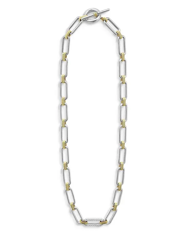 Lagos 18k Yellow Gold & Sterling Silver Diamond Link Necklace