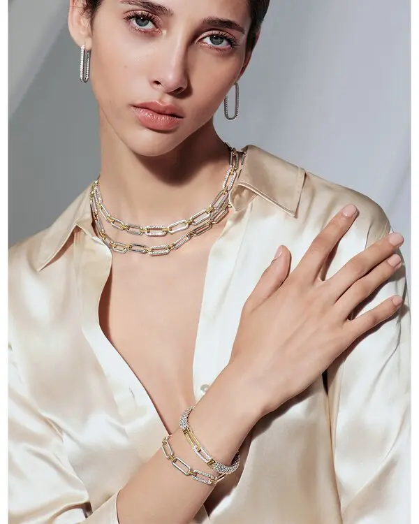 Lagos 18k Yellow Gold & Sterling Silver Diamond Link Necklace