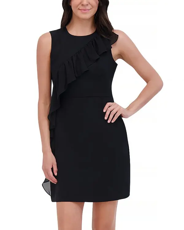 Eliza J Ruffle Front Mini Dress In Black - 75% Off | Editorialist