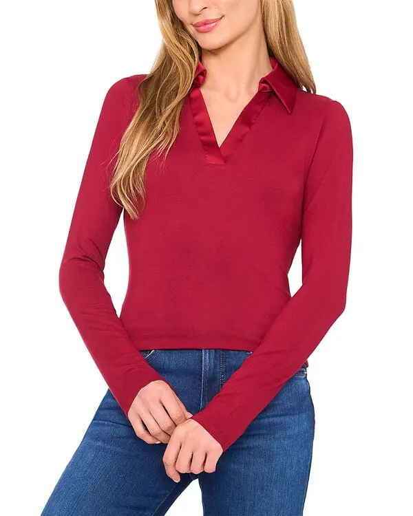 CECE DUPRAZ Collared Long Sleeve Top - Mulberry Red