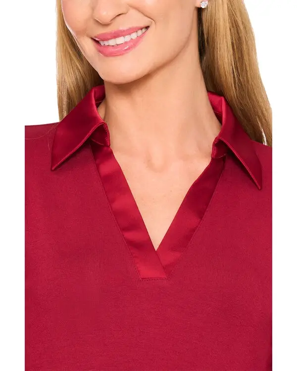 CECE DUPRAZ Collared Long Sleeve Top - Mulberry Red