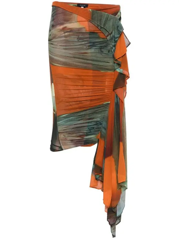 MUGLER Archive-print Ruched Skirt - Orange