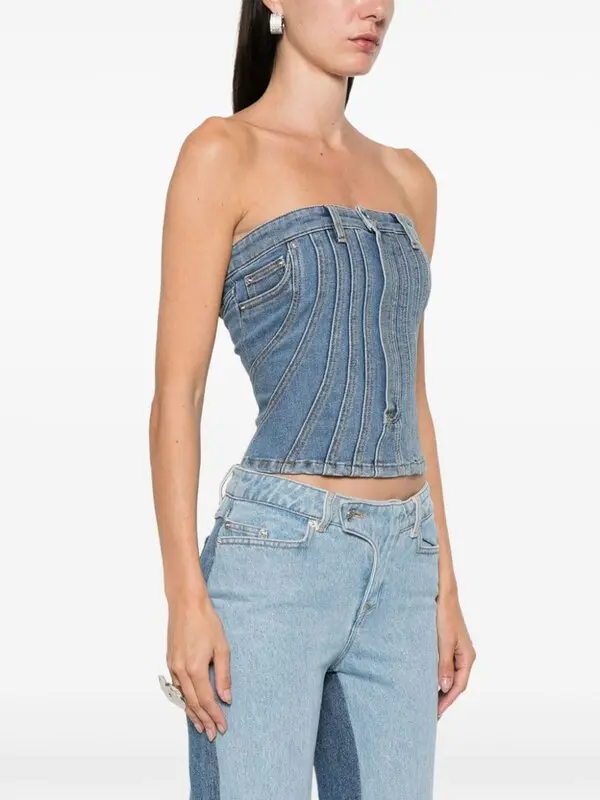 MUGLER Spiral Denim Bustier