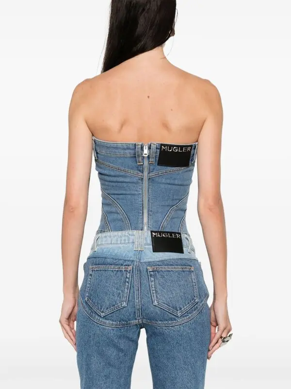 MUGLER Spiral Denim Bustier