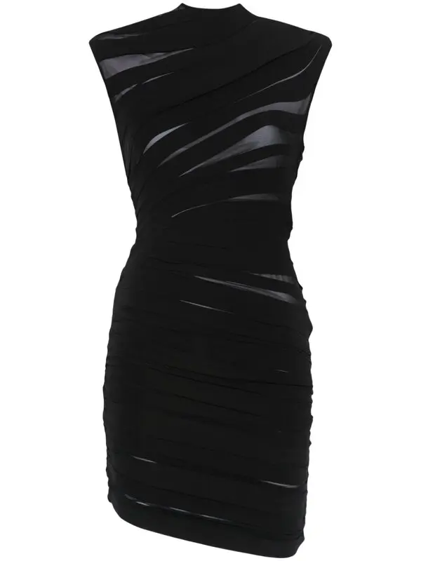 MUGLER Ruched Sheer Mini Dress