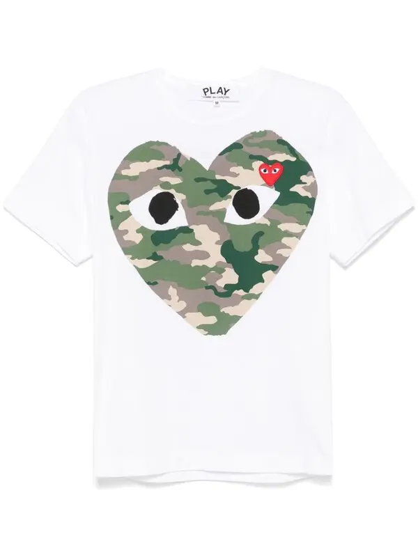 Play Comme Des Garcon Camouflage Heart-print T-shirt - White