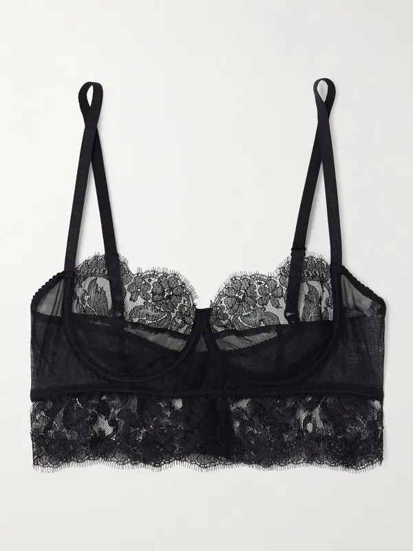 Dolce & Gabbana Chantilly Lace-trimmed Tulle Underwired Bralette - Black
