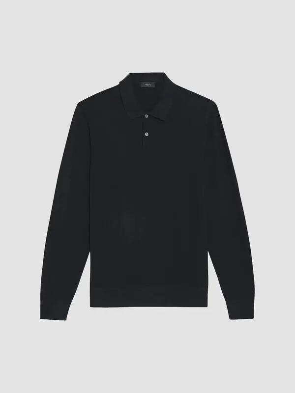 Theory Goris Lightweight Knit Polo Sweater - Black