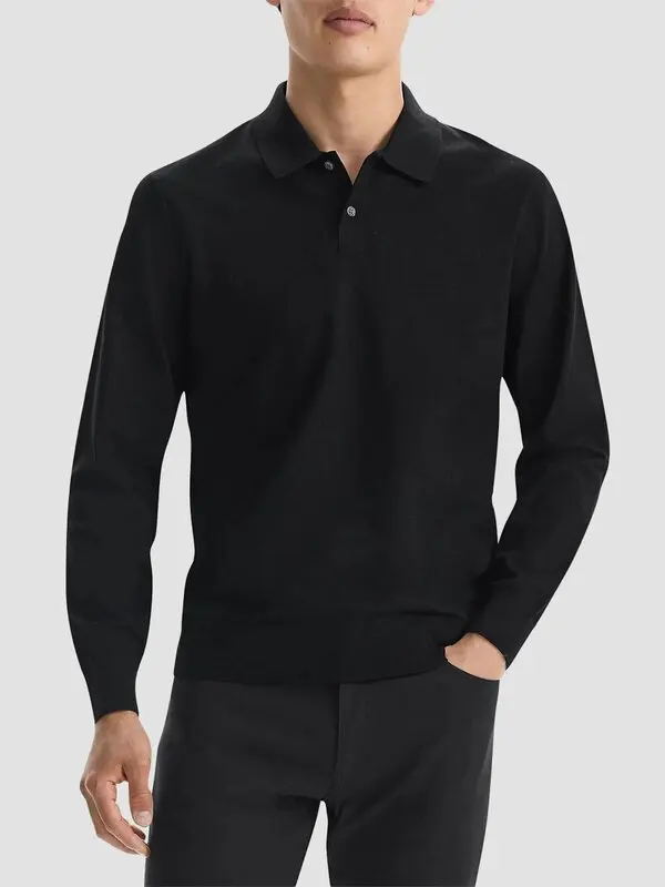 Theory Goris Lightweight Knit Polo Sweater - Black