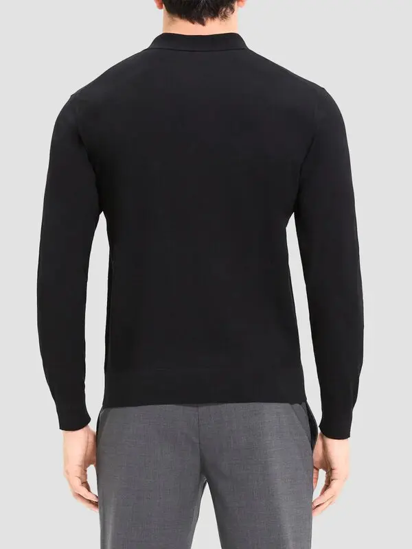 Theory Goris Lightweight Knit Polo Sweater - Black