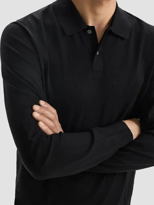 Theory Goris Lightweight Knit Polo Sweater - Black