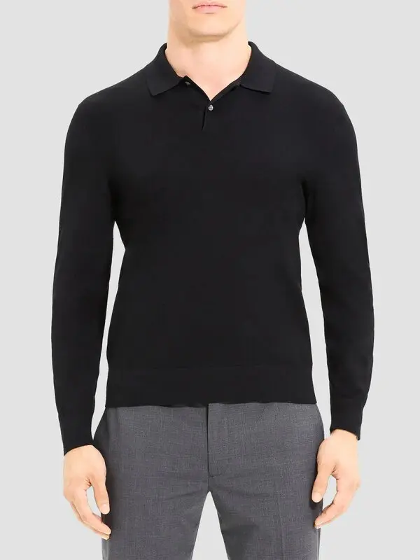 Theory Goris Lightweight Knit Polo Sweater - Black