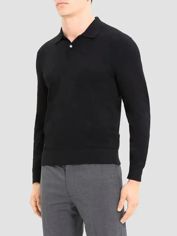 Theory Goris Lightweight Knit Polo Sweater - Black