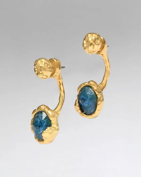 Alexis Bittar Brut Front Back Earrings - Blue Moss Agate