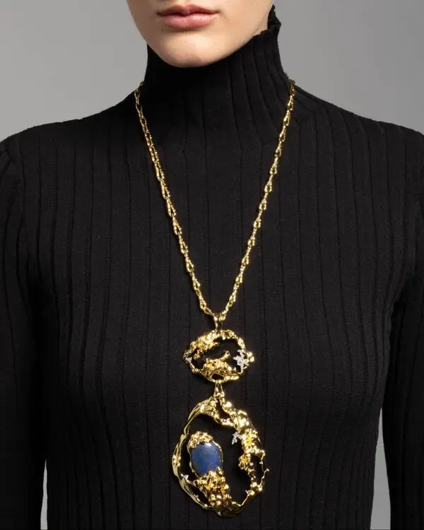 Alexis Bittar Brut Mosaic Long Pendant Necklace - Gold