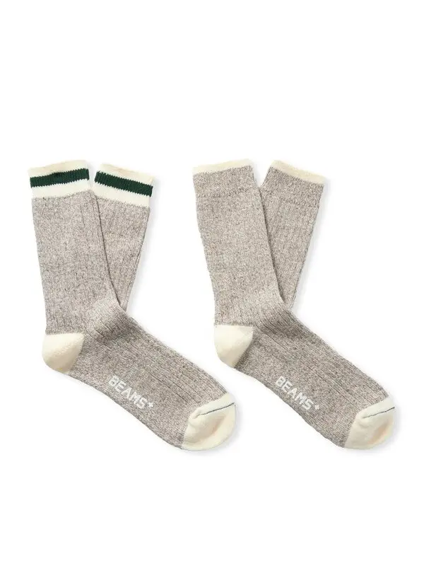 BEAMS Two-pack Striped Ribbed-knit Socks - Gray