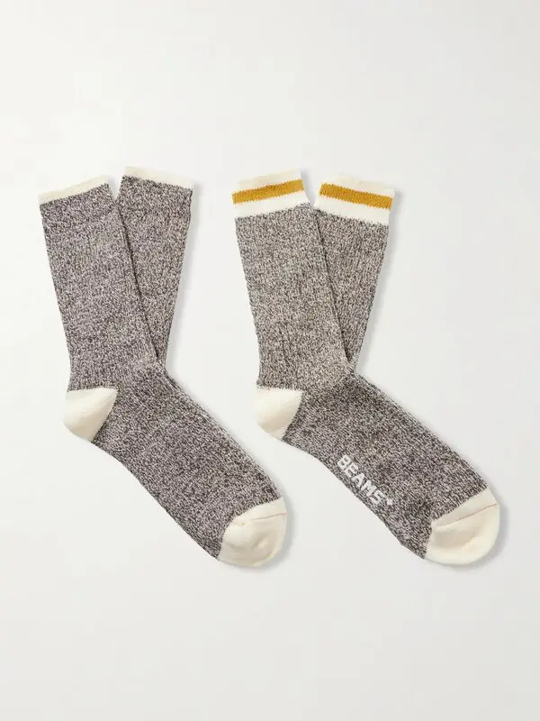 BEAMS Rag Two-pack Striped Ribbed-knit Socks - Multi