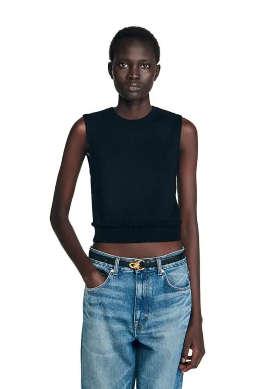Sandro Ruffled Cropped Sweater