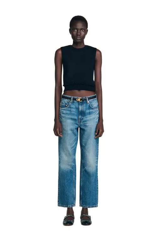 Sandro Ruffled Cropped Sweater