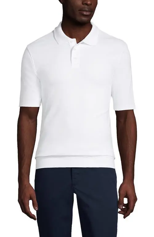 LANDS' END School Uniform Short Sleeve Banded Bottom Polo Shirt - White