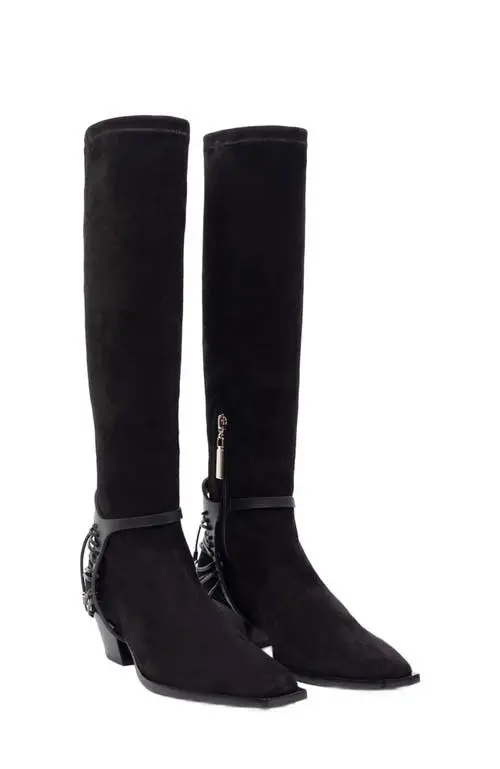DANIELLA SHEVEL Cara Stretch Suede Boots - Black