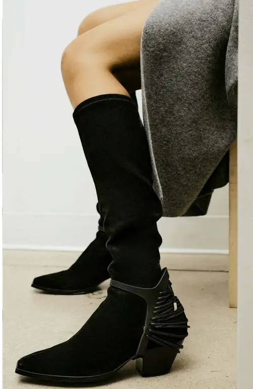 DANIELLA SHEVEL Cara Stretch Suede Boots - Black