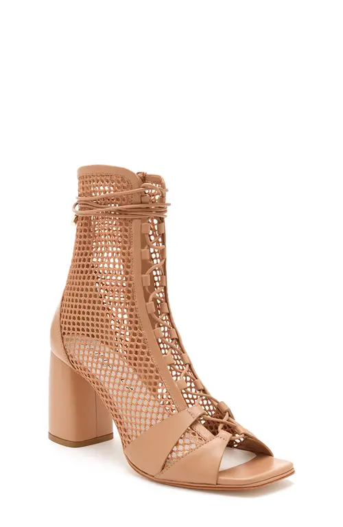 DANIELLA SHEVEL Romi Open Toe Lace Up Booties - Brown