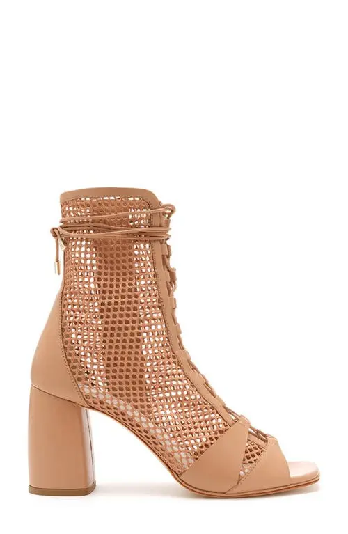 DANIELLA SHEVEL Romi Open Toe Lace Up Booties - Brown
