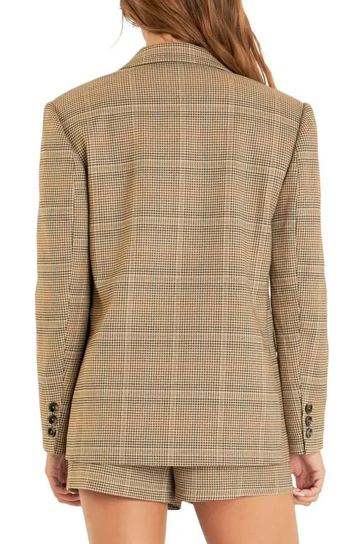 English Factory Glen Check Double-breasted Blazer With Bow Detail