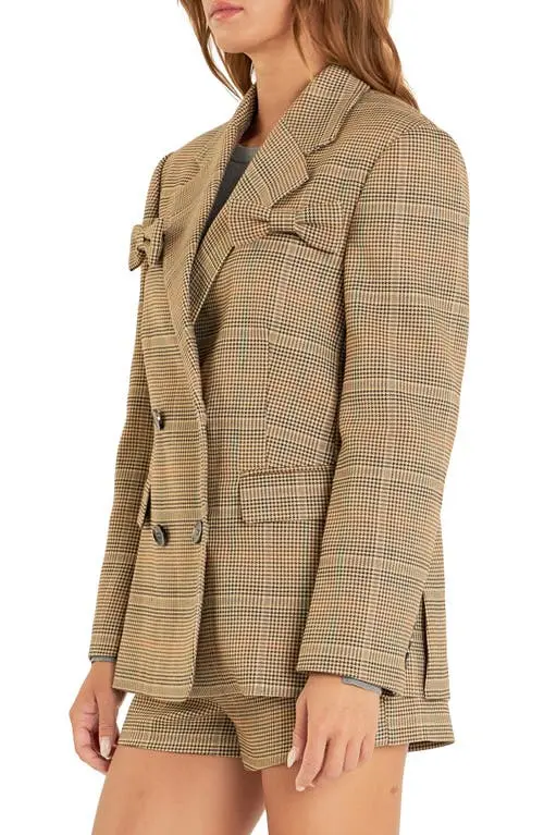 English Factory Glen Check Double-breasted Blazer With Bow Detail