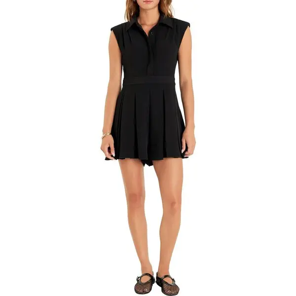 English Factory Pleated Romper - Black