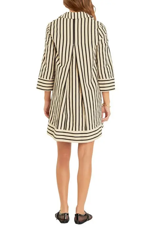 English Factory Stripe Three-quarter Sleeve Dress - Beige/ Black